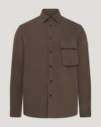 Belstaff Belstaff Chemise Scale pour homme Lin teint en pièce Vert olive milice Taille 2XL