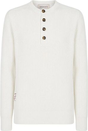 Amaranto Amar&aacute;nto - Pull &agrave; col rond boutonn&eacute; en maille nervur&eacute;e - Homme - Pulls - Blanc - Taille: M