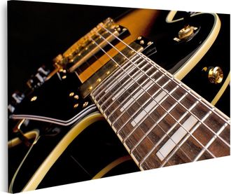 Islandburner Bild auf Leinwand Schwarze E Gitarre Nahaufnahme Saiten und B&uuml;nde Bilder Wandbilder Poster