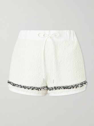 sacai Short En Tweed Boucl&eacute; &Agrave; Finitions En Toile - Blanc cass&eacute;