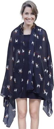 GFM Écharpe avec imprimé animal Jack Russell - Bleu - Large