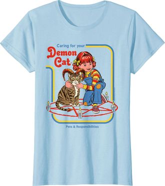Steven Rhodes Caring For Your Demon Cat Retro Vintage Funny Adult Humor T-Shirt