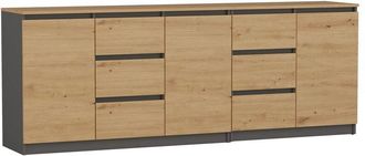 Hucoco Hucoco - costi - Buffet long 3 portes + 6 tiroirs - 200x40x75 cm - Meuble de rangemnt salon salle &agrave; manger