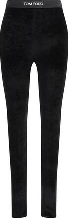 Tom Ford Femme, Pantalons, Noir, Taille: 38 FR Leggings Brillants en Velours avec D&eacute;tail Monogramme