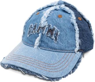 Ganni Femme, Accessoires, Bleu, Taille: ONE Size Casquette de baseball &agrave; panneaux effiloch&eacute;s