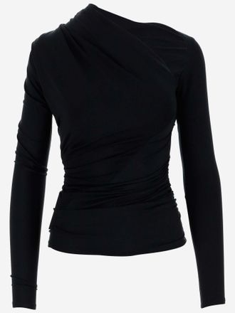 Balenciaga Womens Top Asymmetrical Cupro Blend Black Tops