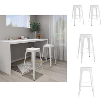 vidaXL Barhocker Stapelbar 2 Stk. Wei&szlig; Metall - Industrieller Barhocker - Metall Barhocker - Wei&szlig;er Barhocker - H&ouml;hbarer Stuhl - Barhocker Stapelbar
