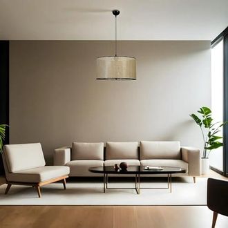 Opviq Elegant Chandelier with Metal Body & Bamboo Cap, 45 cm Diameter, Adjustable Height, E27 Socket, Gold & Black Finish | Perfect for Modern Interiors