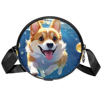 Generic Sac &agrave; bandouli&egrave;re Circle pour femme, petit sac &agrave; bandouli&egrave;re sous-marin Corgi avec fermeture &eacute;clair et bretelles r&eacute;glables style d&eacute;contract&eacute; pour femm
