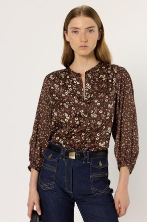 Gerard Darel Chemise &agrave; fleurs en satin - ANAELLE - Marron