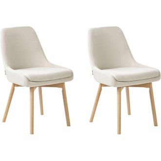 Beliani Lot de 2 Chaises de Salle &agrave; Manger Pieds Bois Massif Si&egrave;ge Rembourr&eacute; en Tissu Polyester Blanc Cass&eacute; Melfort