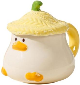 Generico Sghtil Tasse &agrave; th&eacute; mignonne en forme de canard - Tasse &agrave; th&eacute; fantaisie avec couvercle de chapeau | 400 ml - Vaisselle en c&eacute;ramique avec poign&eacute;e pour e