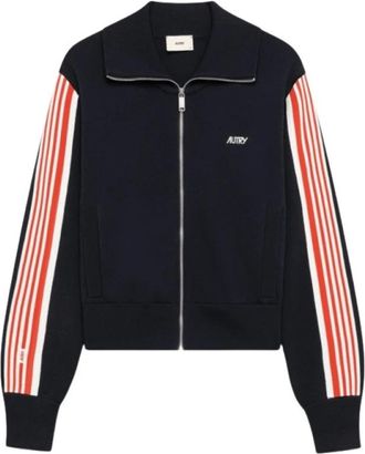 Autry Femme, Sweatshirts et sweats &agrave; capuche, Bleu, Taille: 38 FR Veste zipp&eacute;e en viscose tricot&eacute;e