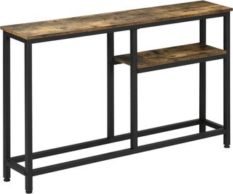 HOMCOM Konsolentisch, schmaler Flurtisch mit 2 Ablagen, 120 x 23 x 75 cm, Beistelltisch, Sofatisch für Eingang, Flur, Wohnzimmer, Schlafzimmer, Braun