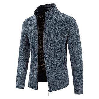 Generic Cardigan pour homme - Imprimé bloc - Col montant - Manteau chaud en tricot - Manteau pour homme - Automne et hiver - Couleur assortie - Col montant im