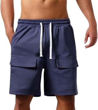 Generic Short pour homme longueur genou pour travail/course &agrave; pied/sport - Coupe extensible - Cordon de serrage - Avec poches - Taille &eacute;lastique - L&eacute;ger - Pou