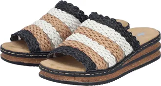 Rieker Pantolette RIEKER, Damen, Gr. 37, braun (schwarz, hellbraun, wei&szlig;), Lederimitat, Flechtoptik, mehrfarbig, Schuhe Pantolette, Sommerschuh, Urlaubsschuh