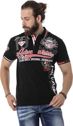 Cipo & Baxx Poloshirt CIPO & BAXX, Herren, Gr. XXL, schwarz, Single Jersey, Obermaterial: 95% Baumwolle, 5% Elasthan, bedruckt, slim fit h&uuml;ftlang, Rundhals, Shirt