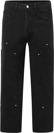Generic Jean Homme Jeans Homme Pantalon en Jean Noir Gris Ample Coupe Droite - Style High Street D&eacute;contract&eacute; Id&eacute;al pour Commerce International