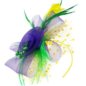 Dreshow Fascinators Hut Blume Mesh B&auml;nder Federn auf einem Stirnband und Einem Geteilten Clip Cocktail Tea Party Headwear f&uuml;r M&auml;dchen und Damen