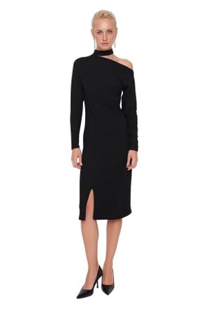 Trendyol Damen Cut Out Detailed Wick Knitting Dress Kleid, Schwarz, XS EU