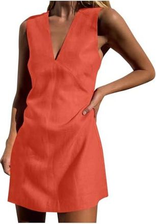 Generic 2026 Robes Minceur Col V Robe sans Manches, Orange, XXL