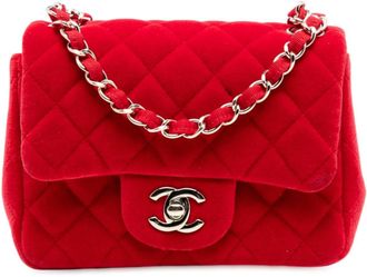 Chanel Hobo Bags - Mini Square Classic Velvet Single Flap - Gr. unisize - in Rot - f&uuml;r Damen