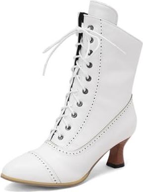 Generic Bottines Vintage Femme Lacées Bout Pointu Talons Kitten Semelle Rembourrée Semelle Antidérapante Détails Cousus Bottes Élégantes Soirée,Blanc,45 EU