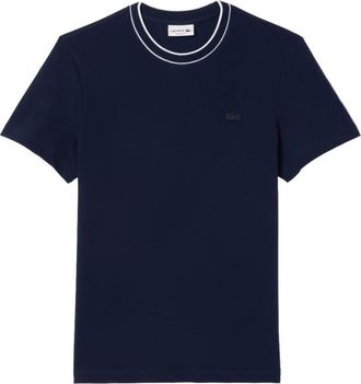 Lacoste Homme, Tops, Bleu, Taille: L T-shirt &agrave; Col Ray&eacute; en Piqu&eacute; Stretch
