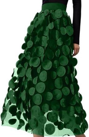 Generic Pliss&eacute;e roulettes Jupe Mini Sexy Elegant Soir&eacute;e Vintage en Tulle Rockabilly Jupe &Eacute;lastique Taille Scintillante Paillettes Jupes Poches Plaqu&eacute;es Confor