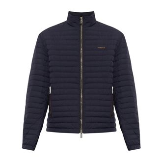 Versace Daunenjacke mit besticktem Logo - - Jackets - Herren - Blau - S