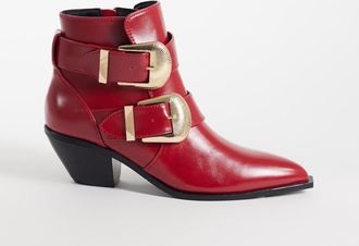 Asos Ruben bottines &agrave; talon avec boucle style boh&egrave;me en rouge