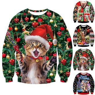 Generic Sweat-shirt de No&euml;l moche pour homme - Dinosaures grossiers - Hauts de renne - Tenues de No&euml;l amusantes - Grande taille - Haut &agrave; manches longues - Pul