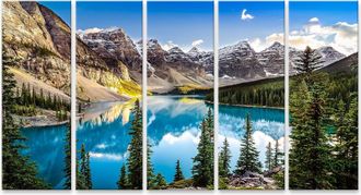 Islandburner Bild auf Leinwand Landschaft Sonnenuntergang Blick Morain Lake Mountain Range Alberta Kanada Bilder Wandbilder Poster