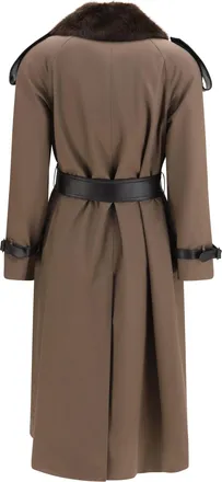 Burberry Buffalo Leather Collar Trench Coat - Brown