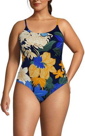 Lands End Komfort-Badeanzug mit schmalen Trägern, hohes Bein, Damen, Größe:50 plus, Blau, by Lands End