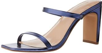 The Drop Avery Square Toe Two Strap High Heeled Sandal pour Femme, Bleu Marine Métallisé, 40.5