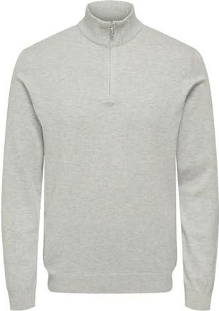 Only & Sons Half Onsloui Reg 12 Mel Demi-Zip Knit Noos, Gris Clair chiné, L Homme