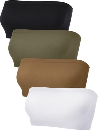 Blulu 4 Stück Damen Bandeau BH trägerlos Bralette Nahtloses Bandeau Nicht Gepolstert Stretch Top BH, Schokolade, Hellgrün, Weiß, Schwarz, Large