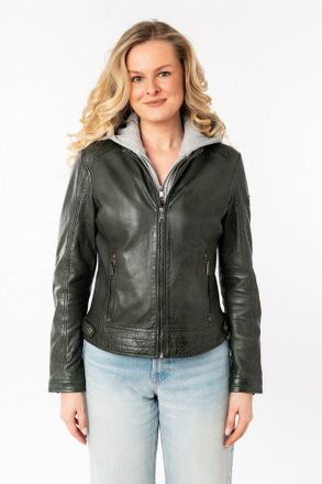 Mauritius Lederjacke MWAleni mit Jerseykapuze und Stehkragen