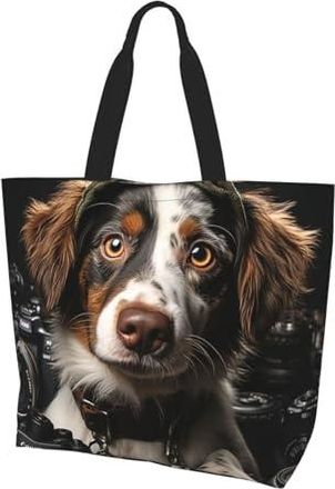 Generic Chien Tenant Un Appareil Photo Sac Fourre-Tout D&eacute;contract&eacute; Tote Bag R&eacute;utilisable Sac A Main Femmes Pour Travail Shopping Gym