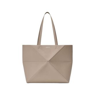 Loewe Puzzle Fold tote horizontal moyen en cuir de veau grain&eacute; souple