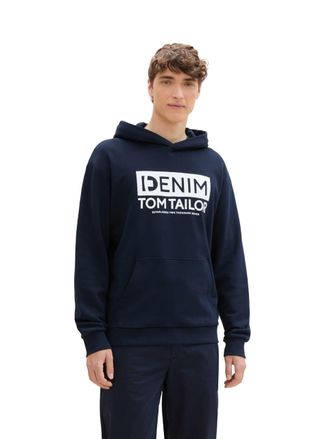 Tom Tailor Herren 1041482 Hoodie Sweatshirt mit Logo-Print, 10668-Sky Captain Blue, S