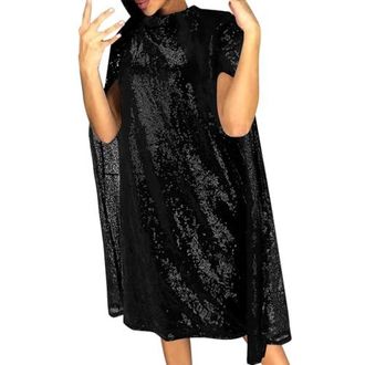 Generic Robe de maternit&eacute; pour femme - Couleur unie - Taille haute - Robe &agrave; paillettes - Robe sexy et &eacute;l&eacute;gante - Robe d&eacute;t&eacute;, Noir, XXL