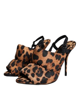 Dolce & Gabbana Womens Brown Leopard Keira Slingback Sandals Shoes Nylon Elastane