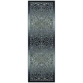 Maples Rugs Pelham Läuferteppich, Vintage-Stil, rutschfest, für Flur, Eingang, 61 x 182,9 cm, Marineblau/Grau