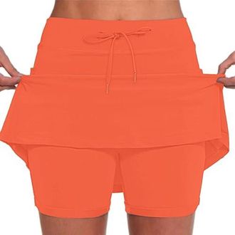 Generic Pantalon de poche pour femme - Taille moyenne - Jupe-culotte courte - Pantalon skinny - Maillot de bain avec jupe, Orange, XXL