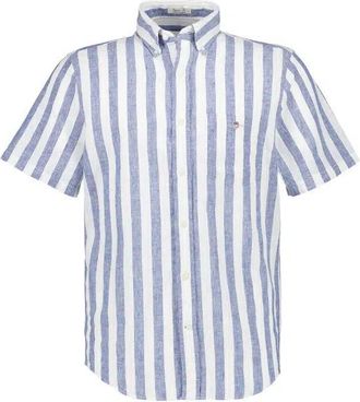 GANT Herren Kurzarmhemd blau Baumwolle-Leinen