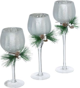 Fééric Lights & Christmas Photophore en verre avec branche festive, 3 pièces