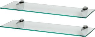 Harbour Housewares 2X Klar 60cm Schwebende Wandregale aus Glas - Badezimmer Dusche K&uuml;che Regale Lagerung Anzeigeeinheit mit Silberne Klammern